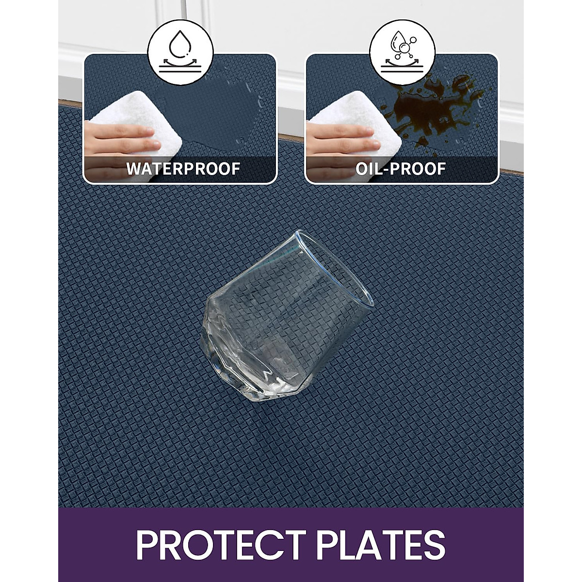 DEXI Kitchen Floor Mats Cushioned Anti Fatigue,17x29+17x59, Standing Runner Rug Waterproof, Comfort Memory Foam Padded for Front Sink Laundry Set of 2, Navy