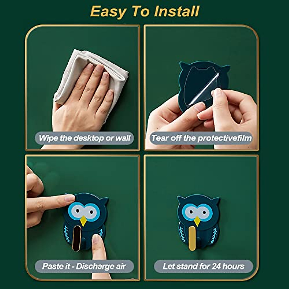 ESPETIO Hooks for Hanging, Wall Hooks for Keys Towels Purses Hats Caps Scarves, Decorative Hook for Bathroom Door Kitchen Shower Room Office Desktop Organizer - 4PCS(Grey Blue)