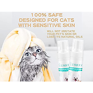 FAMOUS Waterless Cat Shampoo, Dry Shampoo for Cats, Rinse Free and Relieves Hairballs, for Smelly Pets, Natural Ingredients Pet Shampoo Without Alcohol, No Water or Rinses Needed