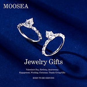 MOOSEA Pear Cut Marseille Moissanite Engagement Rings for Women, 1.5CT D Color VVS1 Clarity Lab Created Diamond Rings 14K White Gold Vermeil Moissanite Anniversary Rings for Her Gifts
