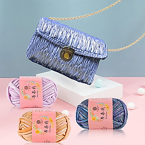 Rolin Roly 3Pcs Knitting Yarn Khaki Yellow Cotton Yarn Blue Soft Fabric Crochet Cloth for Summer Hand DIY Knitted Fabric Art Basket Bag Long30m