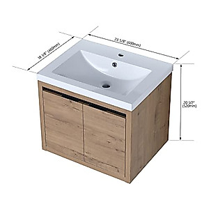 Voohek Bathroom Vanity with Basin Sink and Storage, Wall Mounted Floating Cabinet, for Small, Space Saving, 24 Inch, Imitative Oak #B
