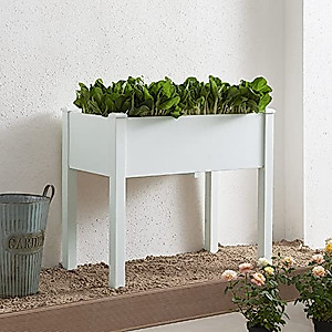 Mutaomay Planter Box Raised Garden Bed with Legs, Better Than Cedar Polystyrene Outdoor Elevated Garden Bed with Tarp, Garden Box for Herbs and Vegetables, Patio, Balcony and Porch, 350lbs Load(White)