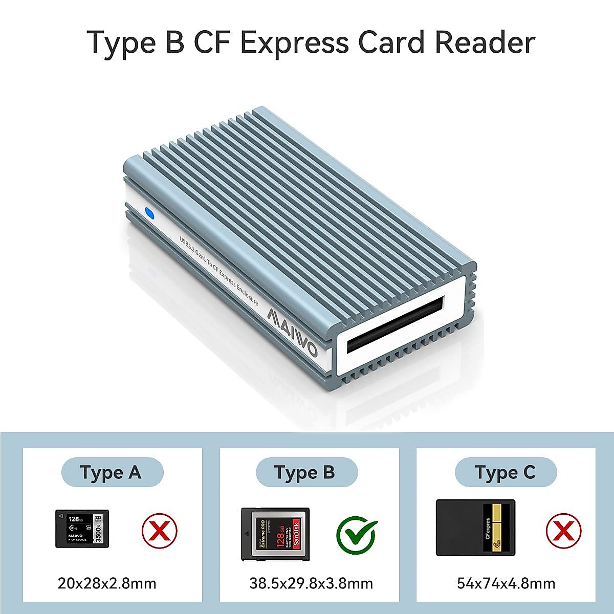 CFexpress Card Reader,MAIWO CFexpress Adapter with USB 3.1 Gen 2 10Gbps Interface,Support Windows/Mac/Linux/Android, for Professional Filmmakers, Photographers