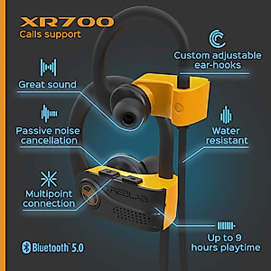 TREBLAB XR700 Wireless Sports Earbuds, Bluetooth 5.0, IPX7 Waterproof, Sweatproof, Custom Adjustable Earhooks, Noise Cancelling, in-Ear Headset