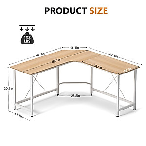soges L Shaped Desk, 59inch L Desk Computer Corner Desk, Gaming Desk, Home Office Writing Desk, Space-Saving Workstation Desk, Maple