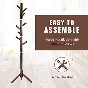 Haddockway Wooden Coat Rack Stand with 8 Hooks New Zealand Pine 3 Adjustable Coat Standing Tree Easy Assembly for Coats, Hats, Scarves and Handbags for Entryway, Hallway, Bedroom, Office,2 PCS
