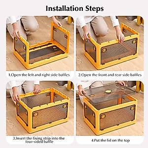 Plastic Storage Bins Stackable Storage Containers 55L with Lids and Wheels, Storage Totes with Side Opening Doors Collapsible Storage Bins, Foldable Storage Box for Home School Storage(Yellow, 1PACK)