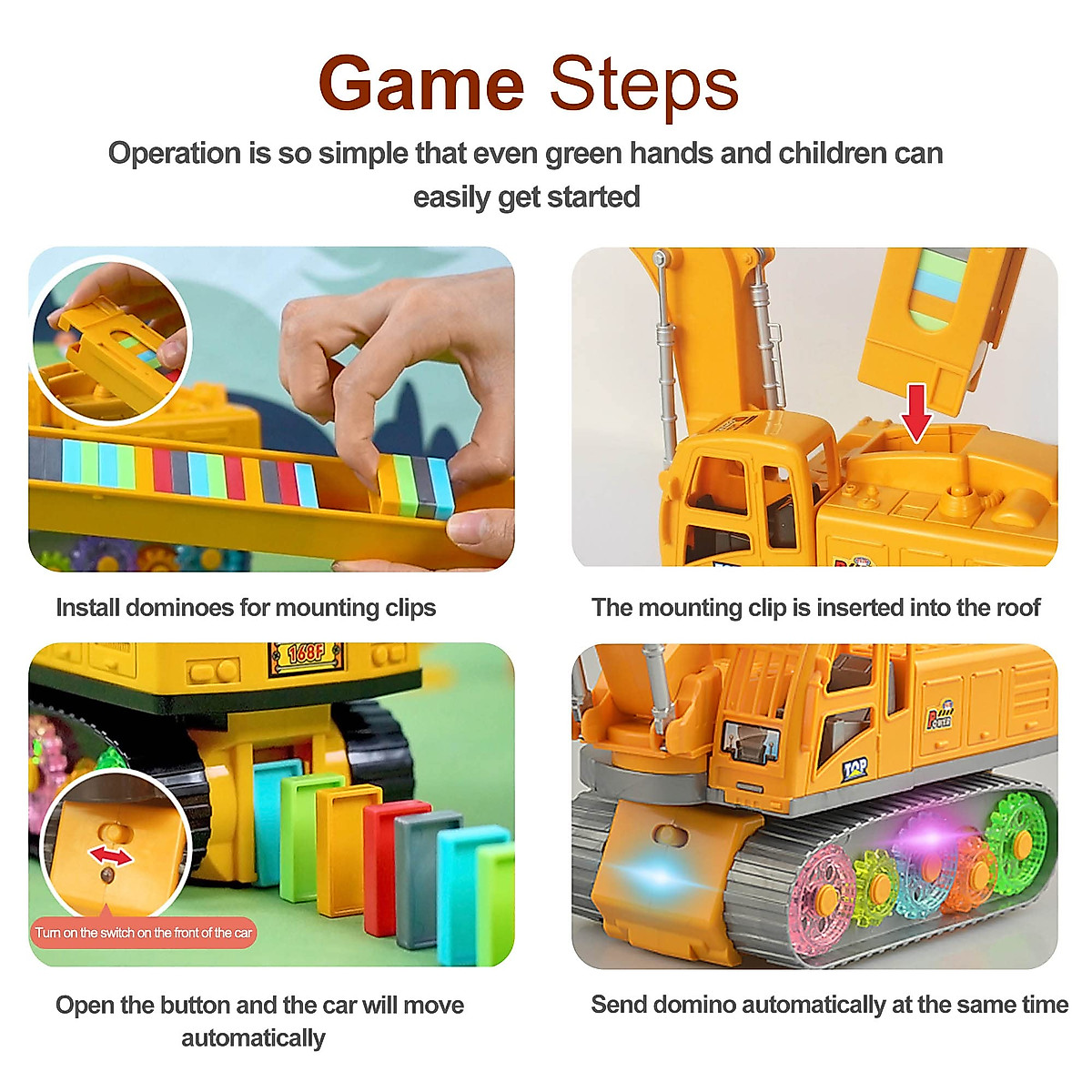 Scientree Domino Engineering Vehicle Set, 120PCS Automatic Domino Laying Train Toy with Lights & Sounds for Kids Age 3+