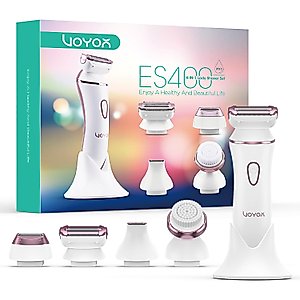 VOYOR Electric Razor for Women - Rechargeable Shaver Wet & Dry Painless Bikini Trimmer Cordless Lady Shavers for Body and Underarms IPX7 Waterproof Hair Removal Set with Face Brush ES400