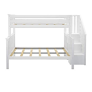 Max & Lily Bunk Bed, Twin-Over-Full Bed Frame For Kids With Stairs, White
