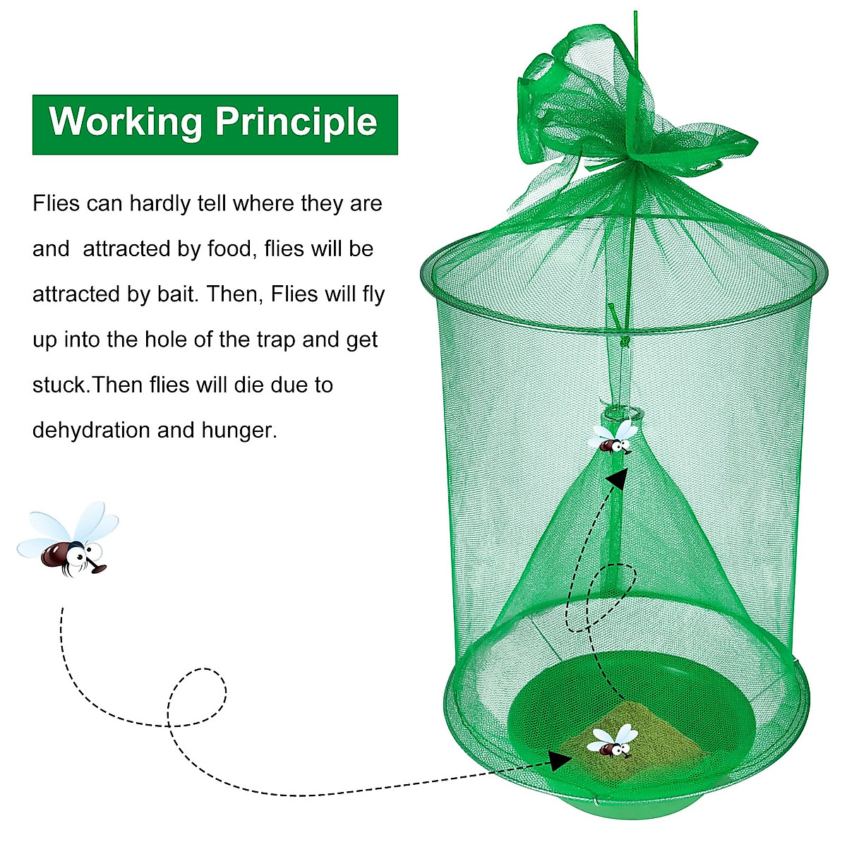 Dwcom 8 Packs Fly Traps Outdoor Hanging, Stable Fly Trap with Fly Bait, Reusable Fly Killer, Ranch Fly Trap, Fly Control Fly Hunter for Family Farm Park Orchard Garden