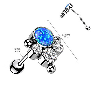 Pierced Owl 16GA G23 Implant Grade Titanium Synthetic Opal with CZ Crystal Ball Cluster Threadless Push-in Barbell (Blue)