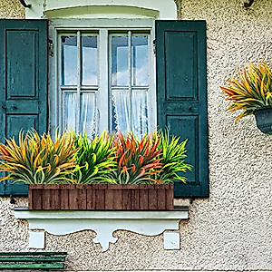 AUMVEYI 8 Pcs Outdoor Fake Plants UV Resistant Artificial Tall Grass Plants Faux Tropical Flowers Bushes Décor Fall Winter Summer Planters Patio Front Door Porch Plastic Greenery & Shrubs Decoration