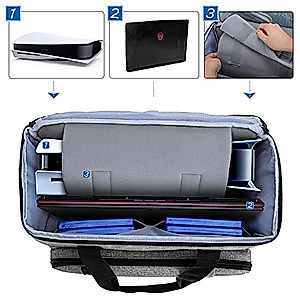 CURMIO Carrying Case Compatible with PS5, PS4, PS4 Pro, Travel Bag for Game Console, Controller, Disks and Accessories, Gray (Bag Only, Patent Design)