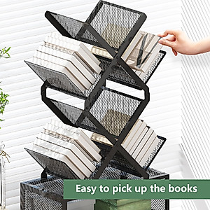 Gintan 6-Tier Corner Bookshelf with Storage,Desk Book Shelf,Bedroom Shelves Folding Bookshelves,No Installation Required Shelf Tree Bookcase for Living Room,Study,Home Office,Bed Room (Black)