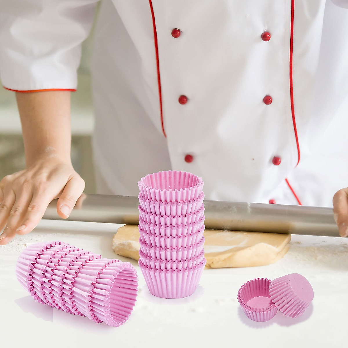 NUOMI 1 Inch Super Mini Cupcake papers Liners Baking Cups 1000 Pack Muffin Lining Wrappers, Pink