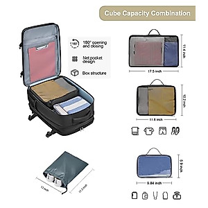 Evmyo 47L Carry on Backpack, Large Travel Backpack for Women Men Airline Approved, Expandable Suitcase Backpacks With Packing Cubes, Carry on Luggage Waterproof Backpack