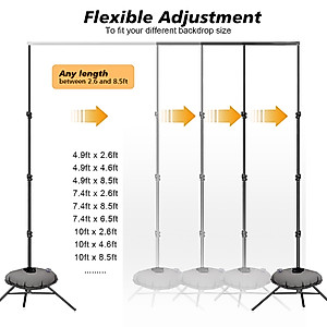Backdrop Stand, Photo Video Studio 8.5 x10ft Adjustable Support Portable Backdrop Stand Heavy Duty for Photoshoot, Parties, Projector Screen with 2 Water Bag, 6 Backdrop Clips,6 Curtain Ring Clip