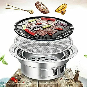 TAMYID Charcoal Grills, BBQ Grills Charcoal Barbecue Grill Stainless Steel Non-stick Barbecue Tray Grills Charcoal Stove For Outdoor Camping (Color : Stove with pan)