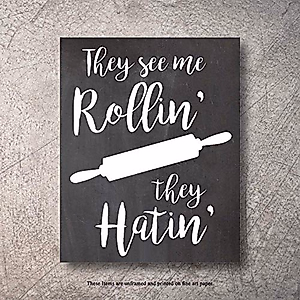 Home Decor Funny Gift 6 Kitchen Wall Art Prints Kitchenware with Sayings Unframed Farmhouse Home Office organization Signs Bar Accessories Decorations sets white house Deco Kitchen Decor (5"x7")