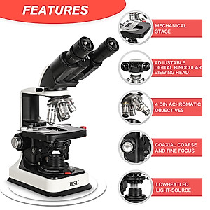 HSL 40X-2500X Binocular Compound Microscope Profesional,3MP Camera Electron microscopes for Adults,Biological lab microscopio 1000x 400X Mechanical Stage Digital abbe Condenser