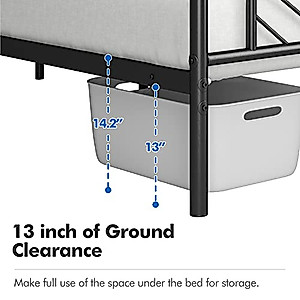 Yaheetech Queen Size Platform Bed Frame with Arrow Design Headboard, 13 Inches Metal Mattress Foundation for Storage, No Box Spring Needed, Easy Assembly, Modern, Black