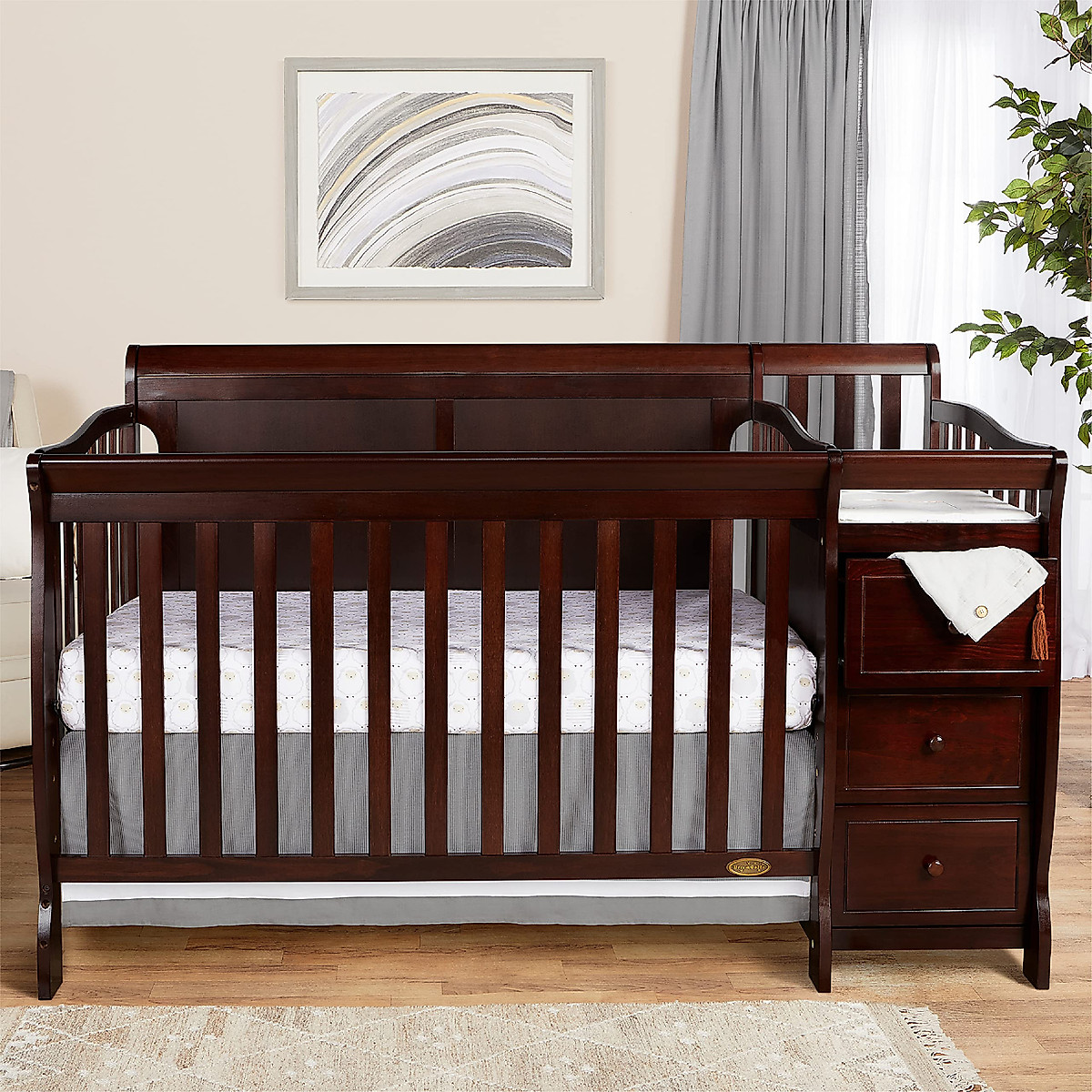 Dream On Me 5-in-1 Brody Full Panel Convertible Crib in Espresso with Changer, Spacious Drawers, Detachable Changing Table, 1''Changing Pad