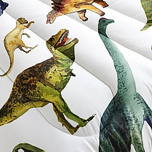 Nttopship Dinosaur Comforter Sets Full Size，Dinosaur Printed Quilt Set for Bedroom Soft Microfiber All Season Print Quilt Set with 1 Comforter and 2 Pillow Case