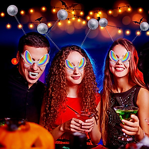 Farochy Costume Headwear - Silver Alien Headband with Glasses and Holographic Glitter, Halloween, Cosplay Party, Christmas, Birthday, Unisex, Partygoers, Families, All Ages