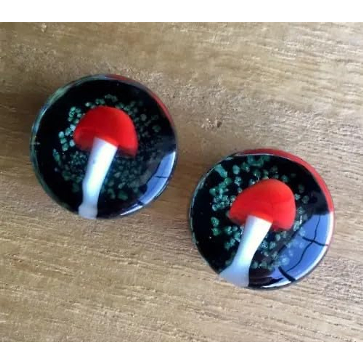 Lobal Domination PAIR of Floating Red Mushroom Pyrex Glass Double Flare Plugs with Glow in the Dark Background (8mm (0g))