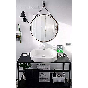 HofferRuffer Round Wall Mirror Decorative Mirror, Hanging Mirror with Hanging Strap Silver Hardware Hooker/Hanger, Diameter 23.6 inch, Brown-L