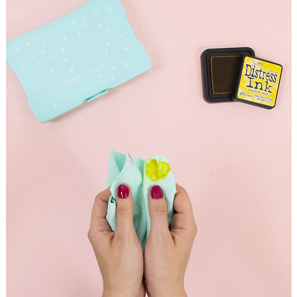 Craftelier - Shammy Stamp Cleaner and Organiser Box to Keep Your Stamps in Perfect Condition | Size Shammy 20 x 14,5 cm and Box 17 x 12 x 3 x 3 cm - Colour Mint with Constellations