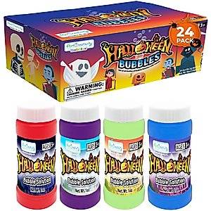 ArtCreativity Halloween Mini Bubble Bottles, Set of 24, Kids’ Bubble Toys with Wands and 2 Ounces of Fluid Each, Halloween Party Favors, Non-Candy Trick or Treat Supplies, 4 Designs
