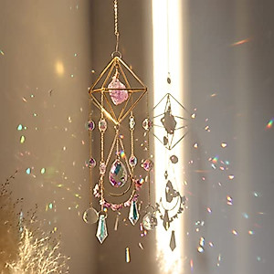 Amethyst Crystal Suncatcher - Hanging Gold Plated Garden Sun Catcher for Windows, Healing Amethyst Crystal Decor for Home, Gift for Christmas Birthday Valentine Mothers Day