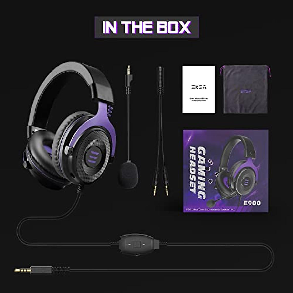 EKSA E900 Headset with Microphone for PC, PS4,PS5, Xbox - Detachable Noise Canceling Mic, 3D Surround Sound, Comfort Sturdy, Wired Headphone for Gaming, Computer, Laptop, Switch, Handheld (3.5MM Jack)