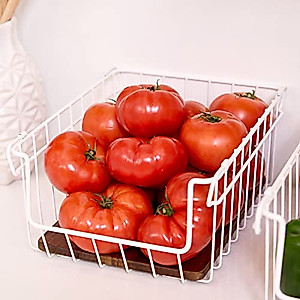 iDesign The Ría Safford Collection Open Front Wire Basket with Acacia Wood, 14" x 10" x 6"