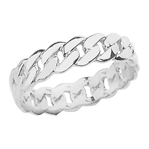 .925 Sterling Silver 5mm Wide Cuban Link Chain Band Celtic Fashion or Wedding Ring - Size 5-3/4