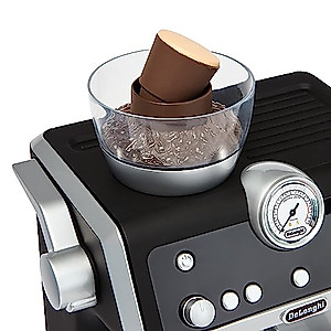 Casdon De'Longhi Toys Barista Coffee Machine. Toy Kitchen Playset for Kids with Moving Parts, Realistic Sounds and Magic Coffee Reveal. For Children Aged 3+, Silver, Black