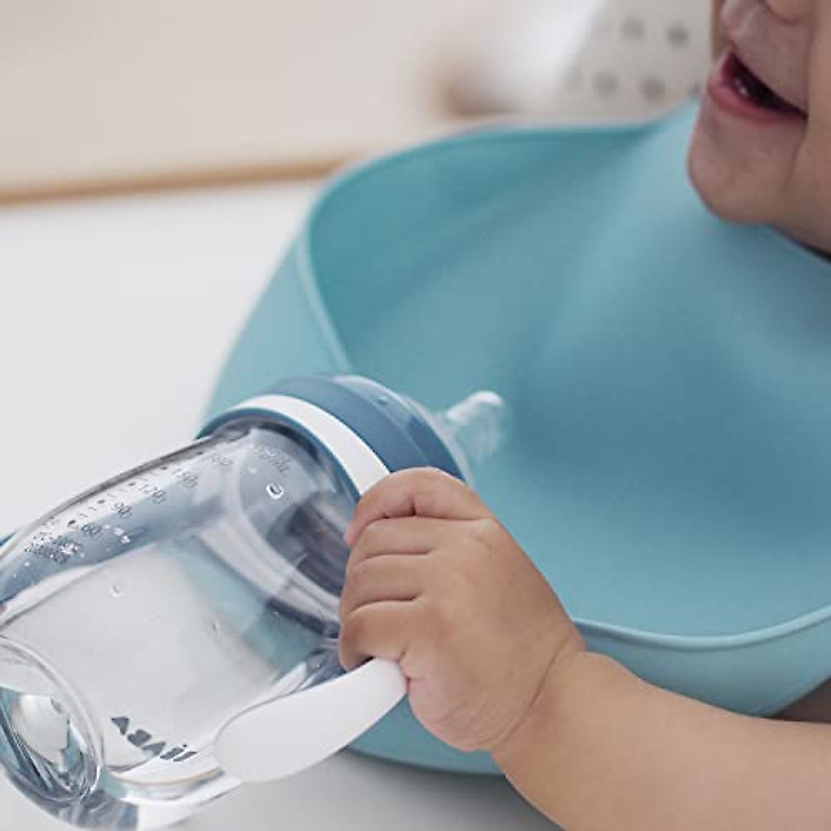 Beaba Silicone Baby Bib, Baby Bibs with Baby Food Catcher, Baby Boy Bibs Baby Girl Bibs, Baby Essentials for Feeding, 2 Pack, Rain/Cloud