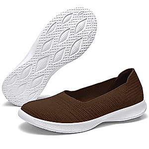 LANCROP Women's Loafer Slip On Shoes- Mesh Knit Casual Nurse Walking Shoes Flat Ballet Sneakers 8 US, Label 39.5 Brown