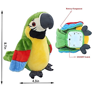 Vincilee Talking Parrot Repeat What You Say Mimicry Pet Toy Plush Interactive Toys Buddy Parrot for Children Gift,4.3 x 8.7inches(Green)