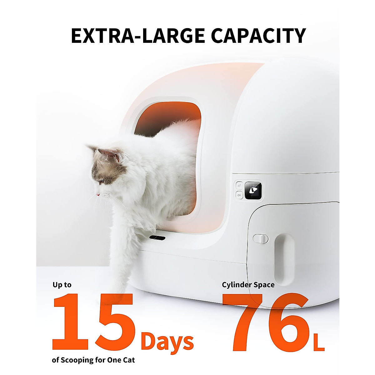 PETKIT PuraMax Self Cleaning Cat Litter Box, Automatic Cat Litter Box with Litter Mat, App Control 76L Large Space Cat Litter Box Includes Trash Bags, 2.4GHz WiFi