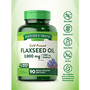 Flaxseed Oil Softgels | 90 Count | Cold Pressed, Non-GMO & Gluten Free Supplement | by Nature's Truth