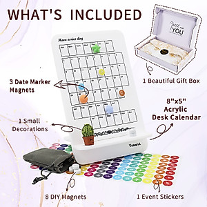 Yuseful Acrylic Desk Calendar - Perpetual Calendar with DIY Planner Magnets - Unique Gifts for Women, Desk Decorations for Women Office, Desk Accessories Aesthetic, Cute Desk Decor(White)