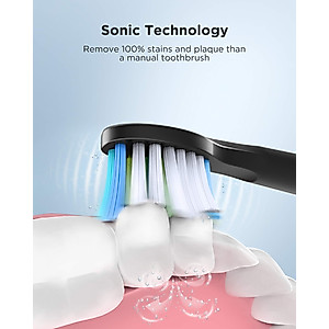 NINICE Sonic Electric Toothbrush for Adults and Kids, Rechargeable Electric Toothbrush with 8 Brush Heads, 5 Modes, Timer, One Charge for 30 Days， Black