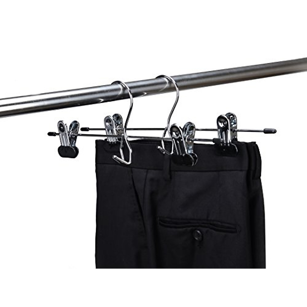 6 Quality Pants Hangers Heavy Duty Add-on Skirt/Slack Metal Hanger, Extra Wide Adjustable Clips, Multi Stackable Add on Hangers, Chrome, Jeans, Bottoms, Set of 6