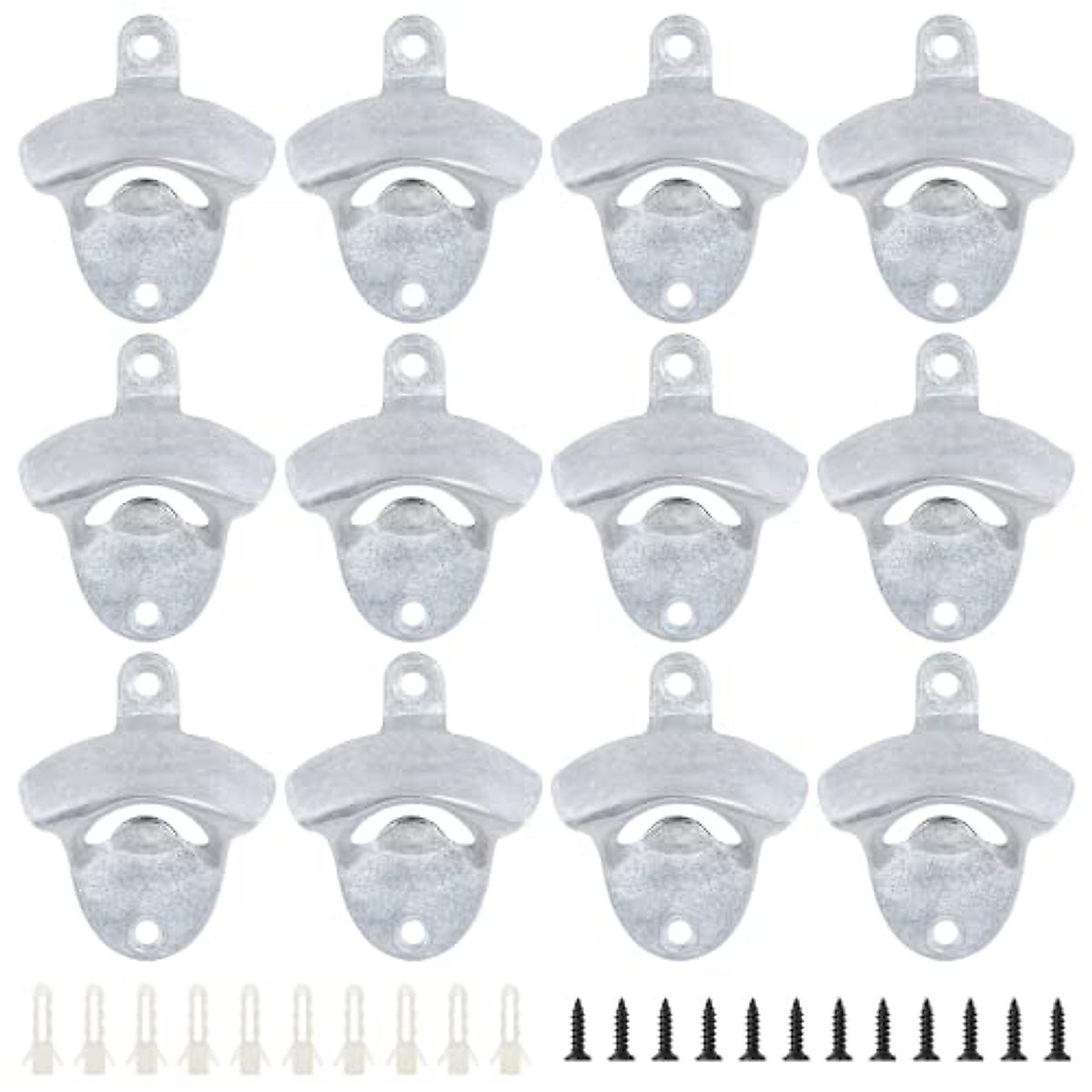 Kyuionty 12 Pcs Zinc Alloy Wall Mounted Bottle Opener, Vintage Beer Bottle Opener with Mounting Screws for Bars KTV Hotels Homes (Silver)