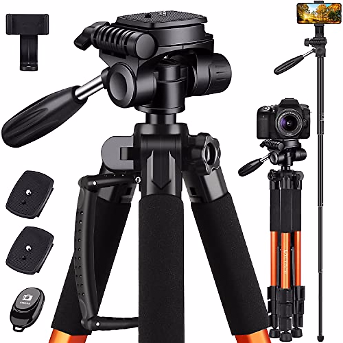 Victiv 72 inch Camera Tripod, Tall Tripod for Camera Cell Phone, Heavy Duty Camera Tripod Stand, Professional Aluminum Monopod, Compatible with DSLR Cameras, Binocular, Spotting Scopes - Orange