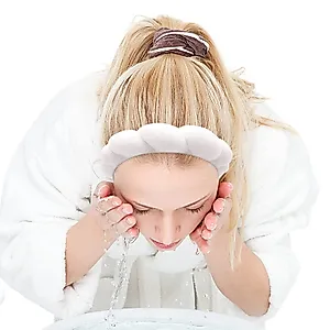 DADHOT Spa Headband for Women - Spa Headband Sponge & Terry Towel Cloth Fabric Hair Band for Face Washing, Makeup Removal, Shower, Hair Accessories,Skincare (Black)